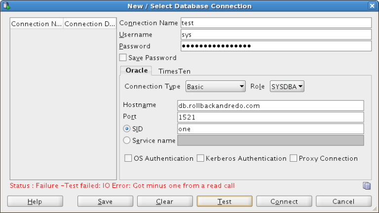 SQL Developer – IO Error: Got minus one from a read call – Martin Minnock